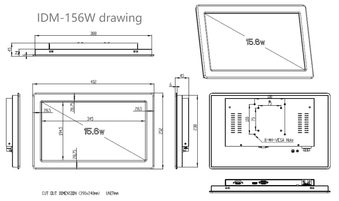 Industrial monitor, with 15" wide 1920 x 1080 lcd, widescreen lcd IDM ...